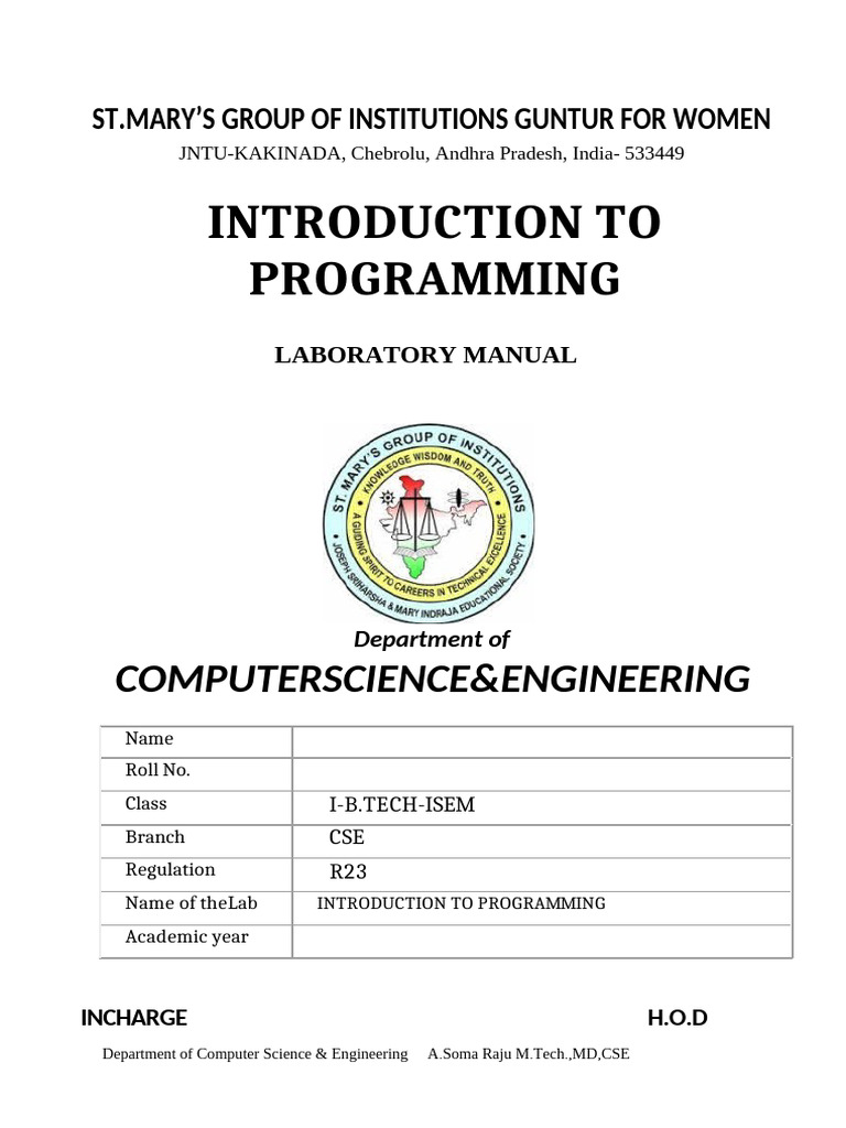 Introduction To Programming Lab Manual | PDF | Engineering | Interest