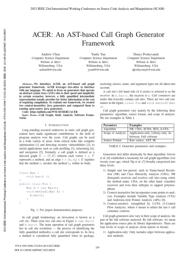 ACER: AST-Based Call Graph Generator | PDF | Parsing | Class (Computer ...