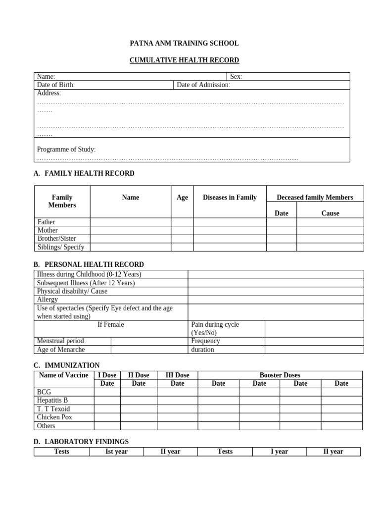 Cumulative Health Record ANM | PDF | Medical Specialties | Health Sciences