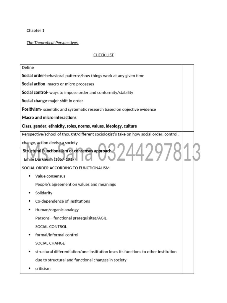 Chapter 1 Check List Sociology | PDF | Sociology | Feminism