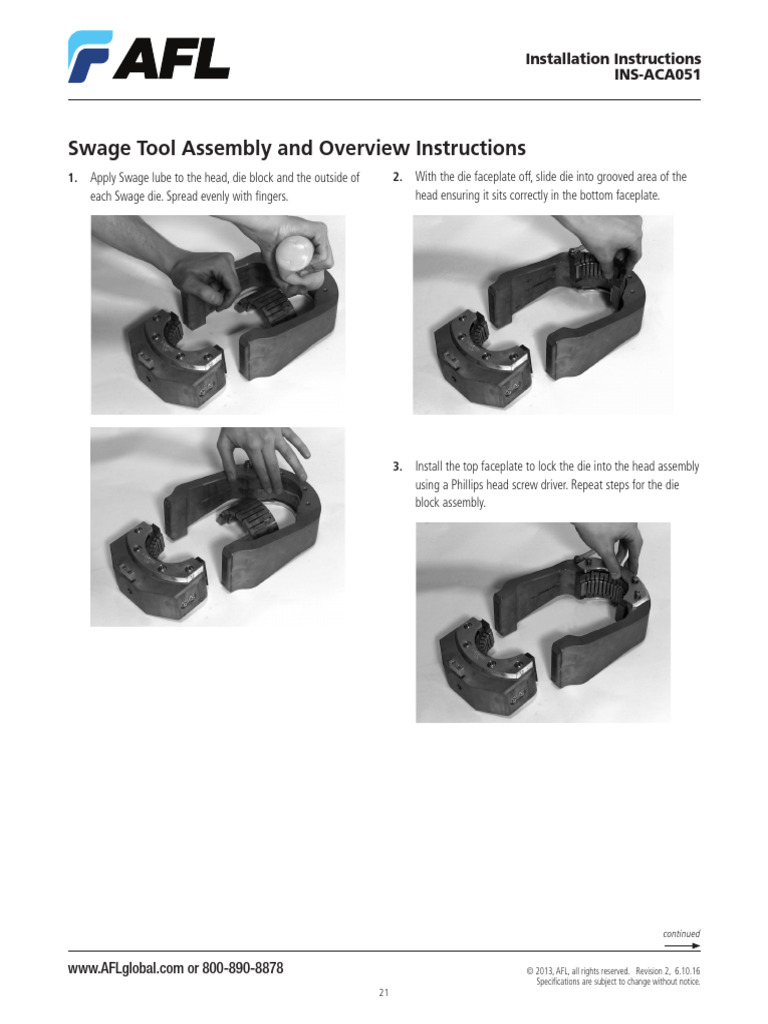 AFL Swage Bus Tool Assembly Overview Instructions | PDF