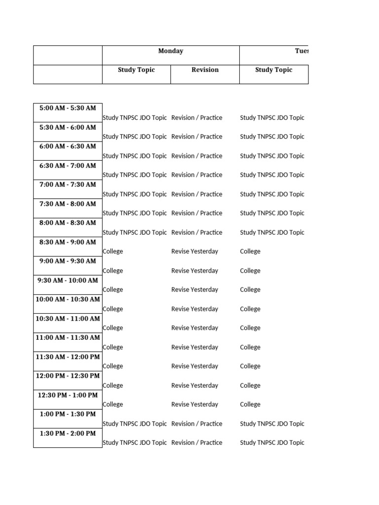 TNPSC JDO Spacious Full Week Study Revision Planner Large Cells | PDF