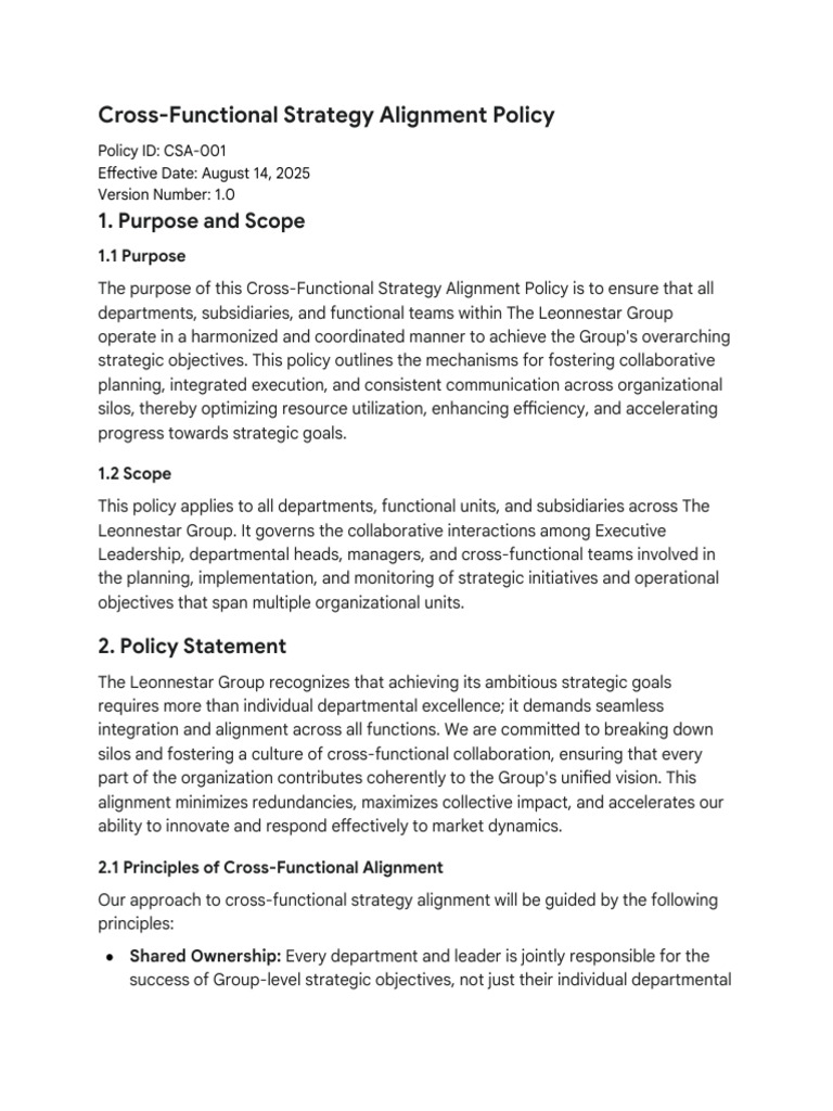 Cross-Functional Strategy Alignment Policy | PDF | Policy | Leadership