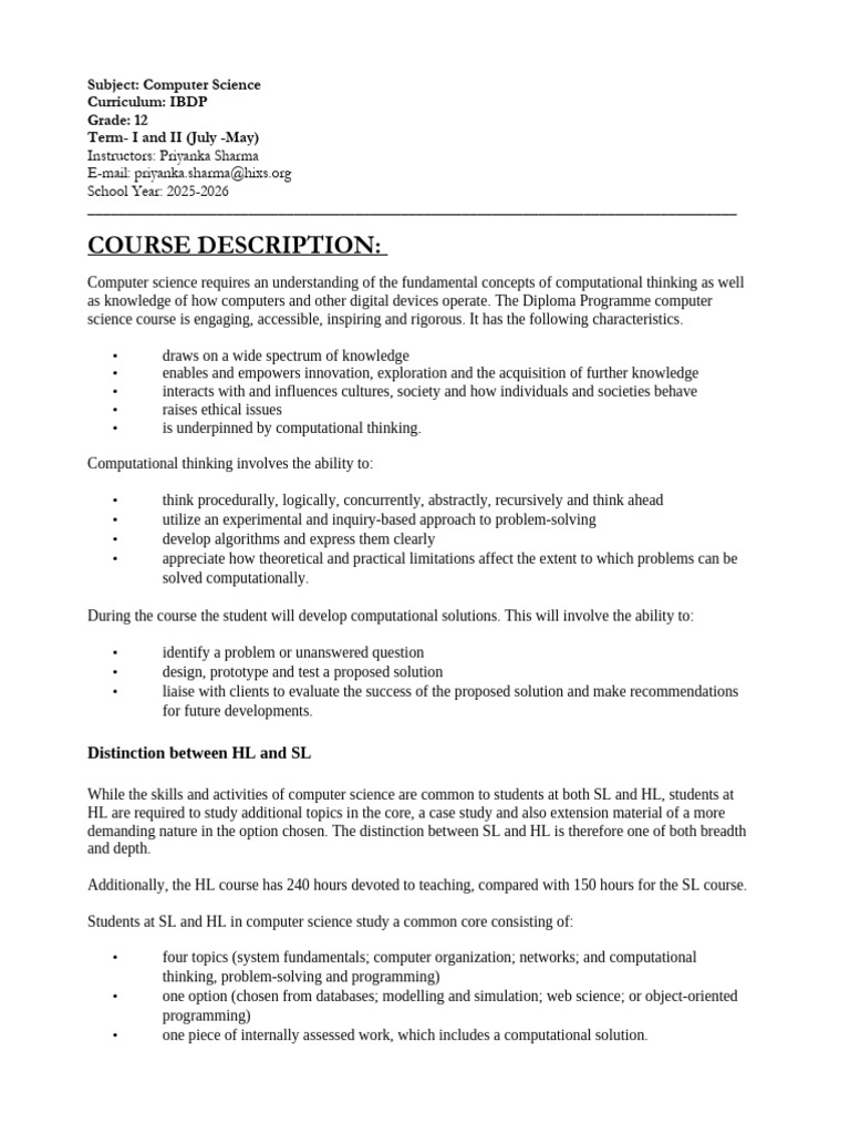 IBDP Computer Science 12 Syllabus | PDF | Computer Science | Science