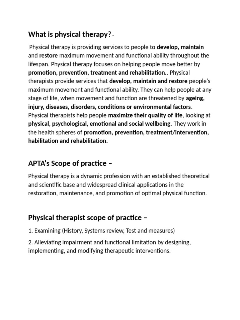 Physical Therapy Scope of Practice Overview | PDF | Physical Therapy ...