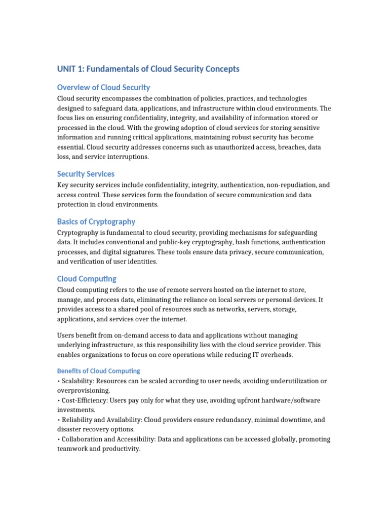 Unit1 Fundamentals of Cloud Security | PDF | Cloud Computing | Security
