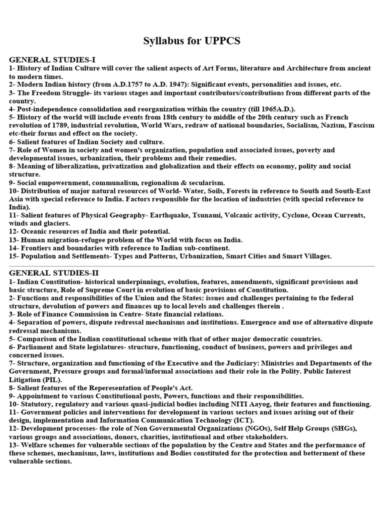 UPPCS General Studies Syllabus Overview | PDF | Governance | Agriculture