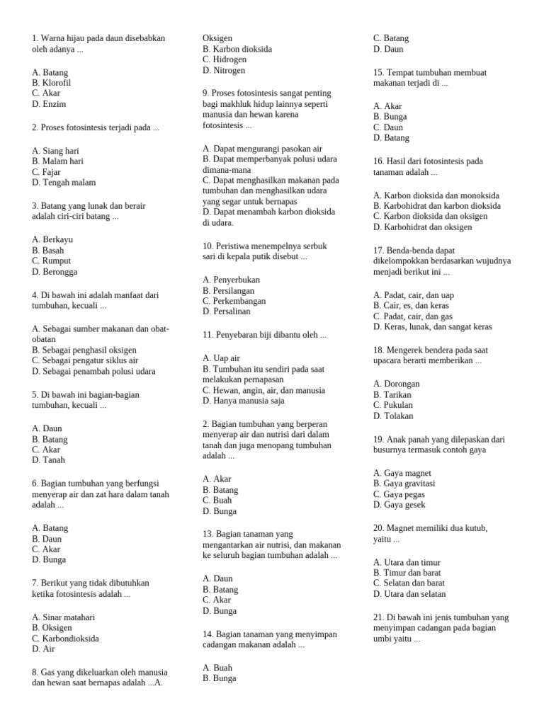 Soal Ipas Kelas 4 SM 1 | PDF