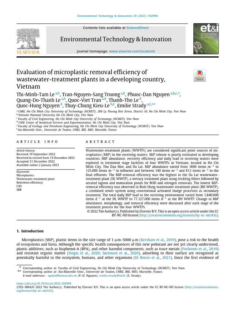 Evaluation of Microplastic Removal Efficiency of Wastewater-Treatment ...