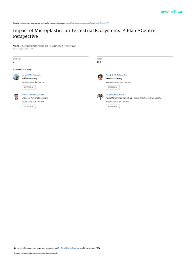 Impact of Microplastics On Terrestrial Ecosystems - A Plant-Centric Perspective | PDF | Soil | Root
