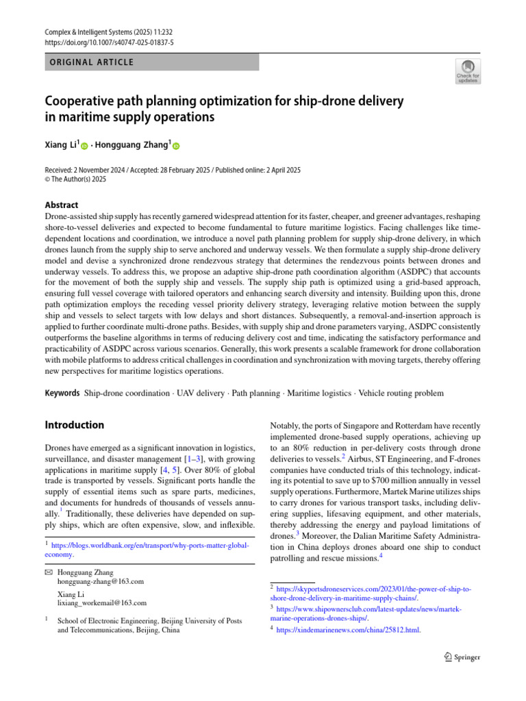 Cooperative Path Planning Optimization For Ship-Drone Delivery in Maritime Supply Operations ...