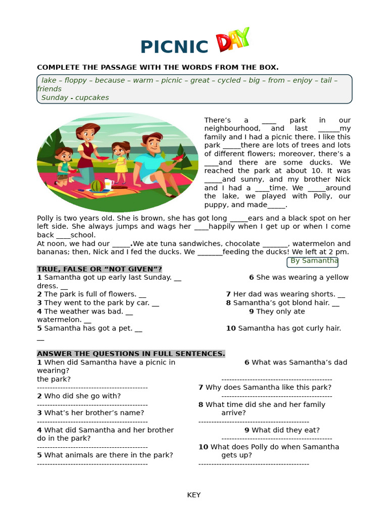 Reading Comprehension Picnic Day 161731 | PDF