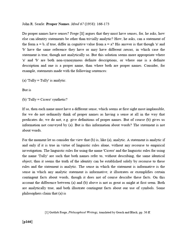 Searle on Proper Names and Reference | PDF | Truth | Aristotle