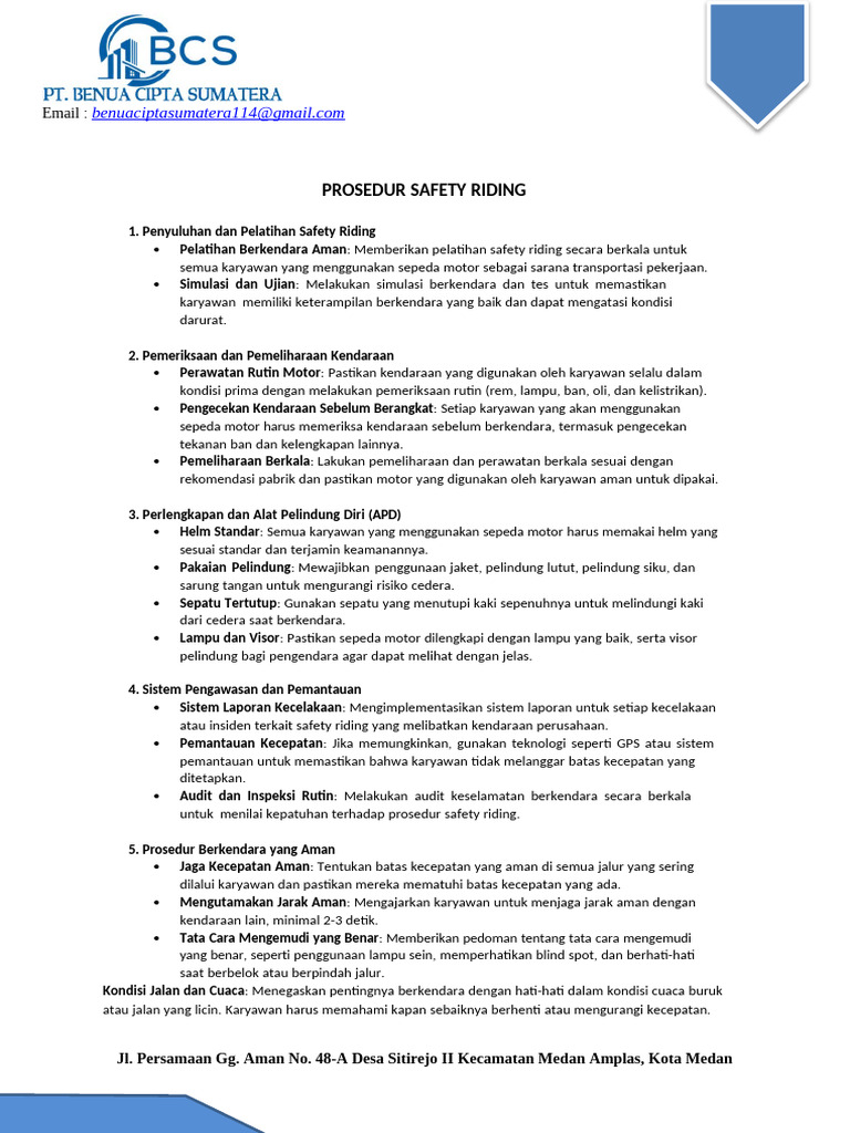 Prosedur Safety Riding Karyawan Motor | PDF