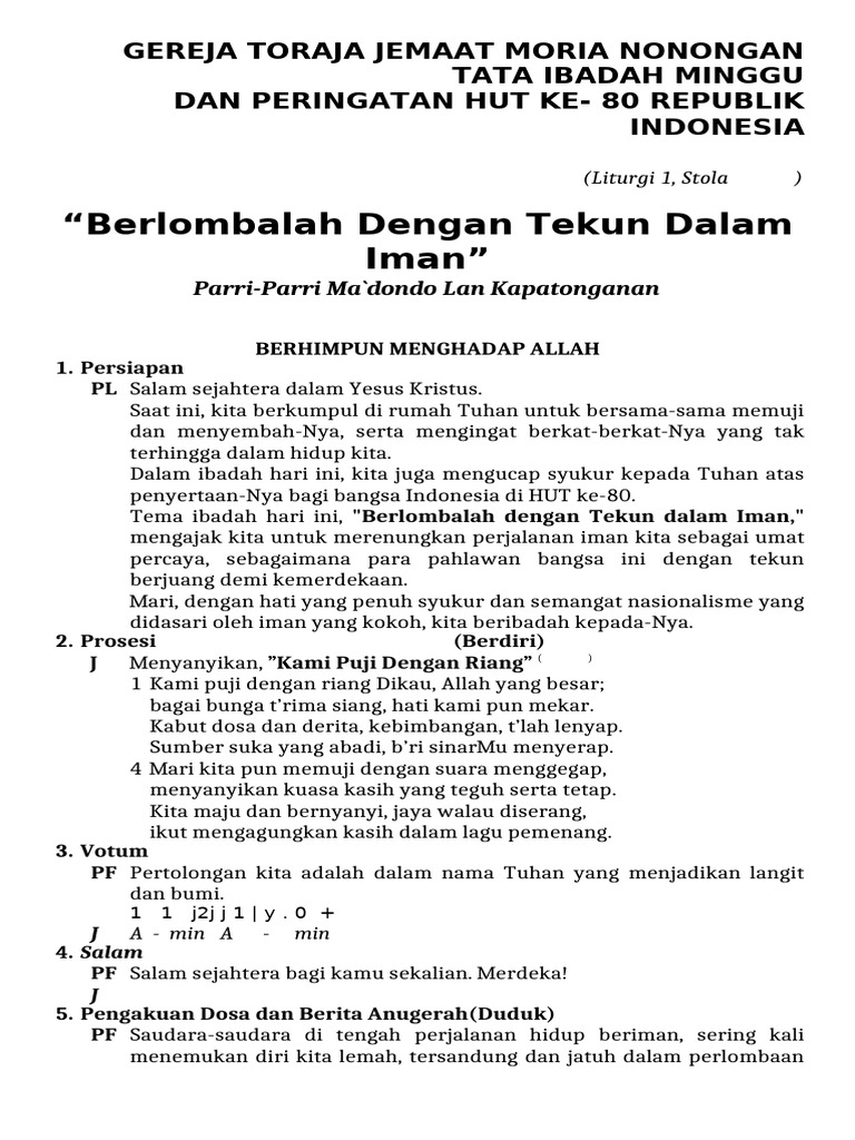 Liturgi Gereja Toraja 2025 | PDF