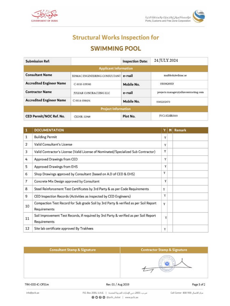 Swimming Pool Checklist | PDF