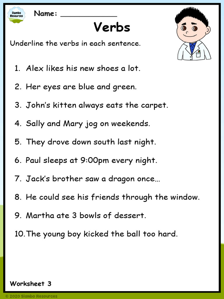 Grade 3 Verbs Worksheet 3 | PDF