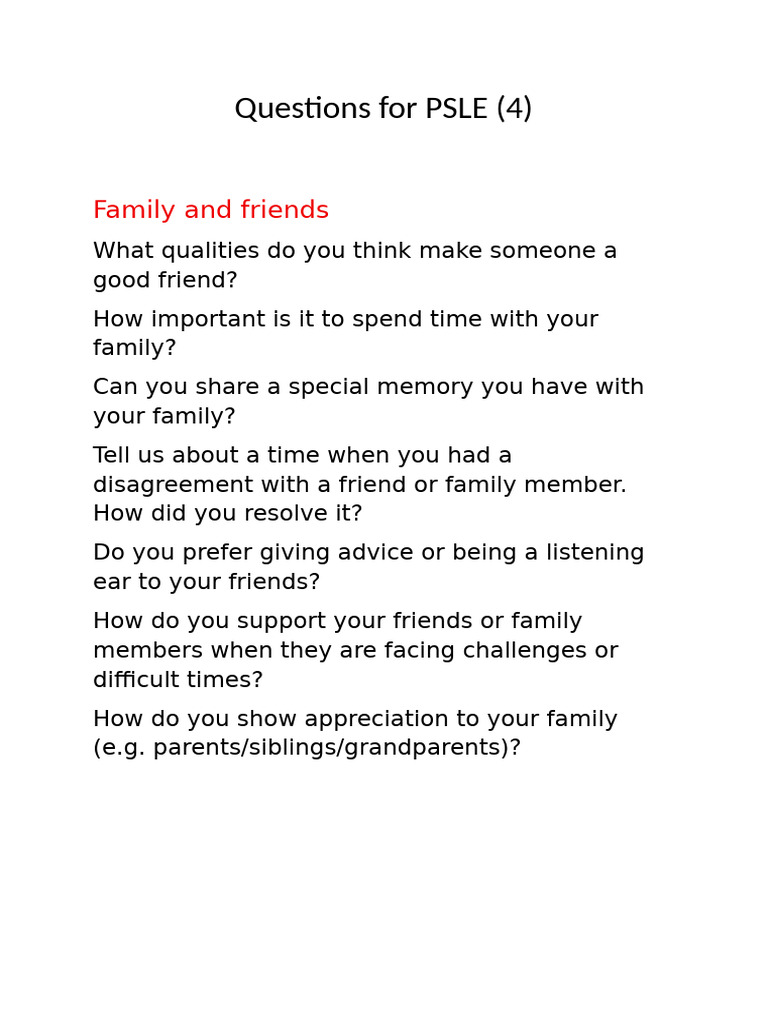Questions For PSLE | PDF