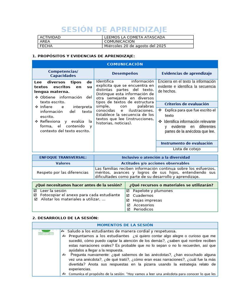 Actividad de Lectura: La Cometa Atascada | PDF | Aprendizaje | Procesos ...