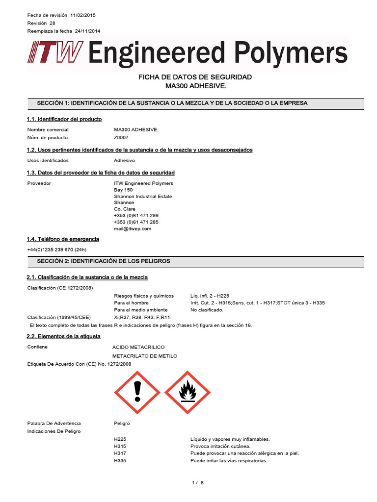 MA 300 Adhesive Es | PDF | Agua | Combustión