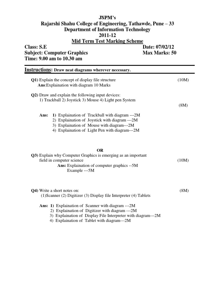 CG Mid Marking Scheme | PDF | Algorithms | Image Scanner CG Mid Marking Scheme | PDF | Algorithms | Image Scanner