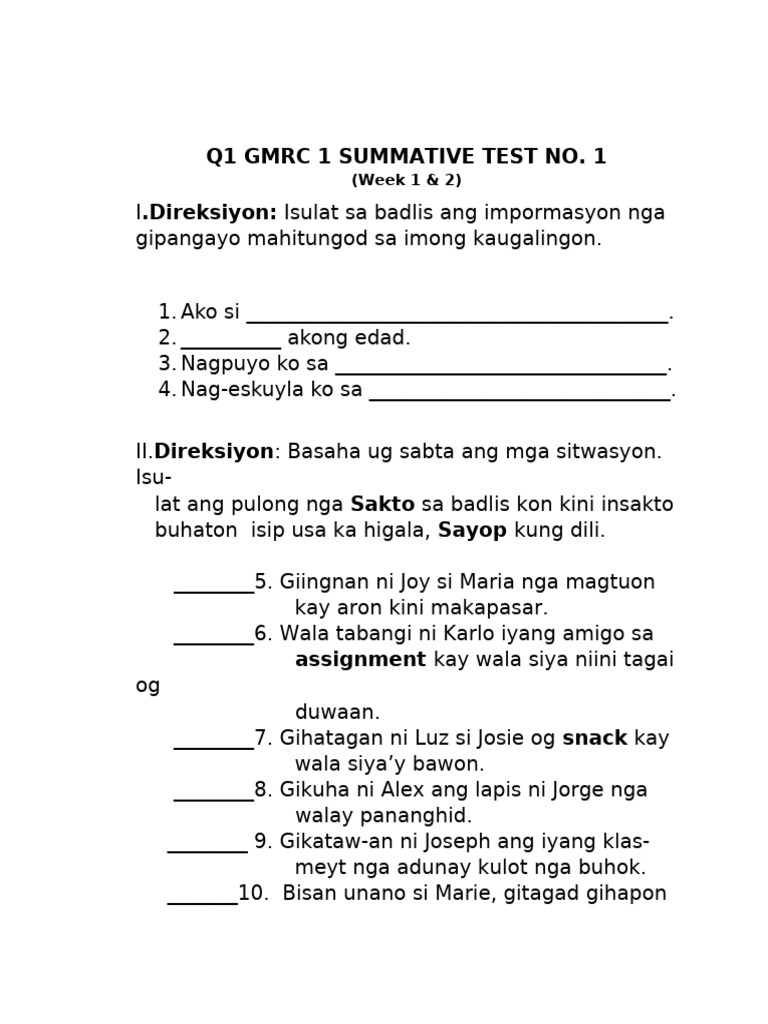 Q1 Gmrc Summative Test Week 1 8 2024 2025 Pdf