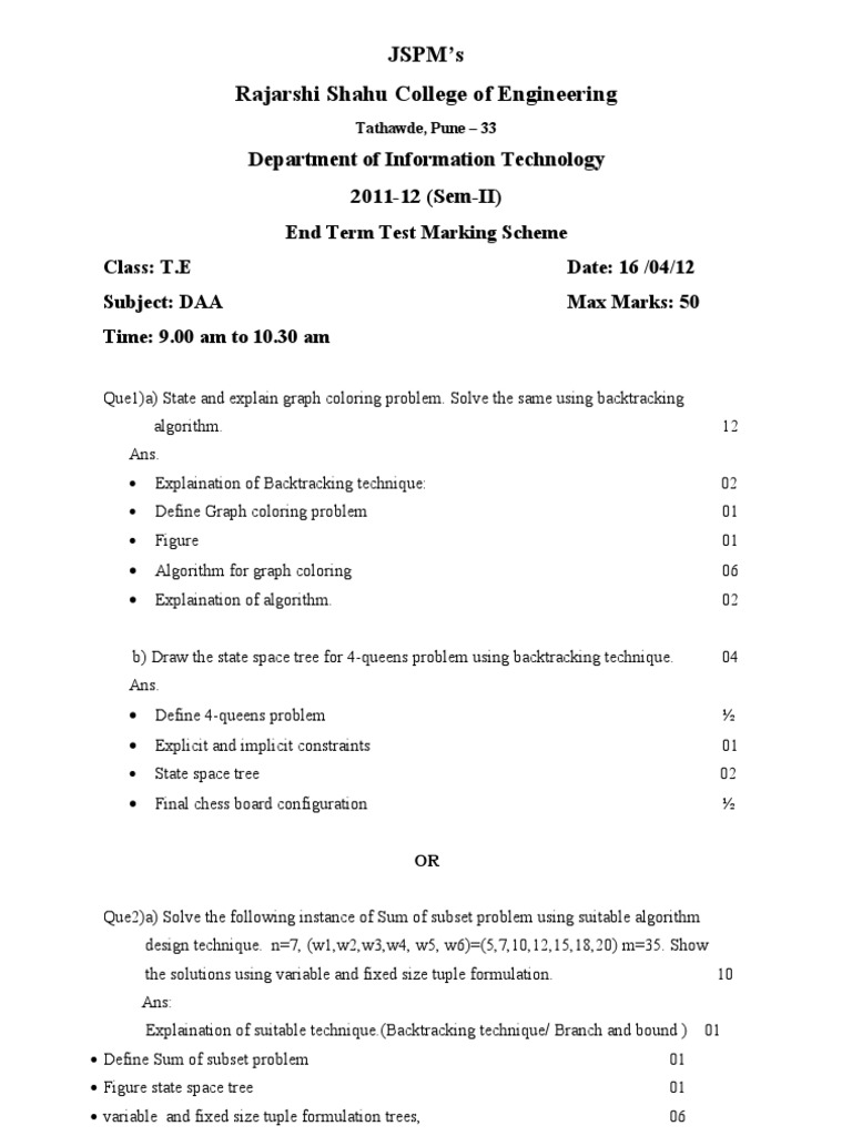 DAA Marking Scheme | PDF | Computational Complexity Theory | Computer Programming