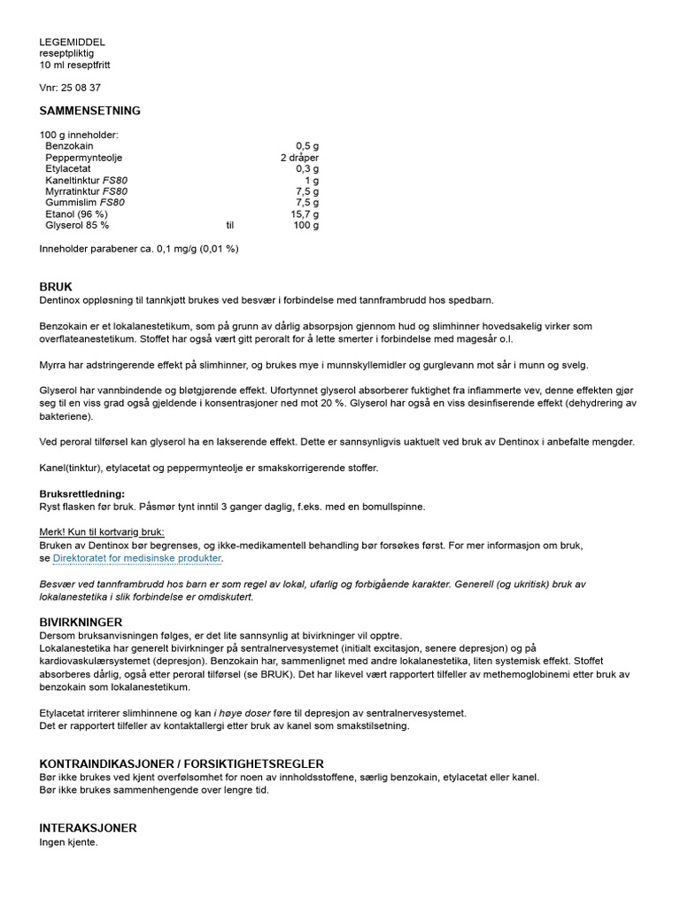 Dentinox Naf Oppløsning Til Tannkjøtt | PDF