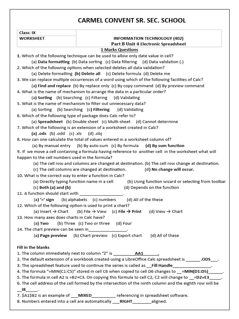 LibreOffice Calc Worksheet Questions | PDF | Spreadsheet | Chart