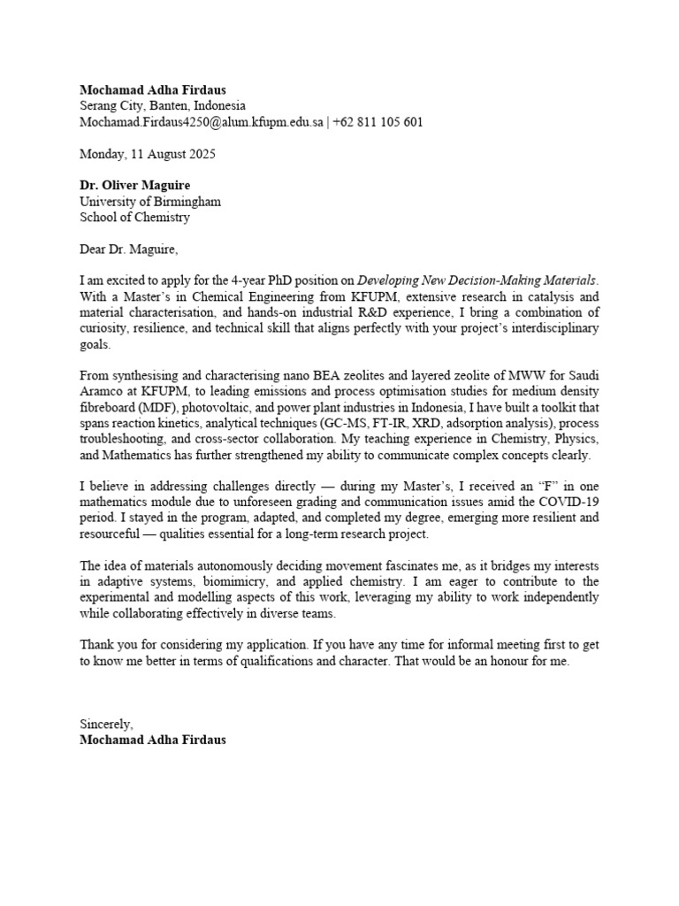 Cover Letter - Mochamad | PDF