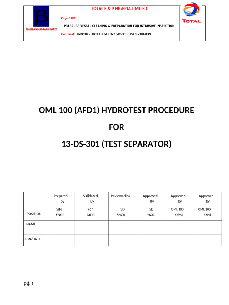 Hydrotest Procedure for Pressure Vessel | PDF | Calibration | Pressure