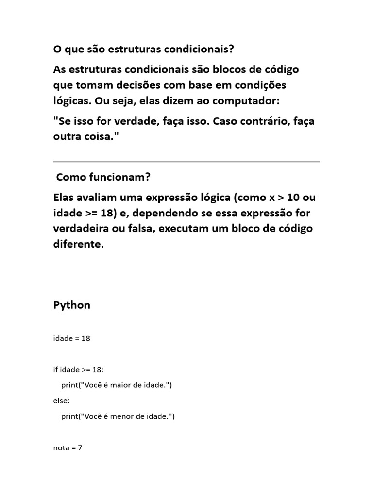 O Que São Estruturas Condicionais | PDF