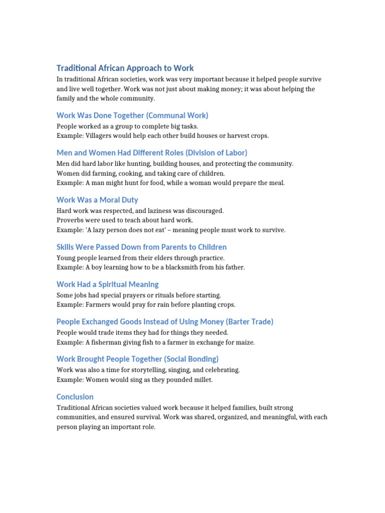 Traditional African Work Values | PDF