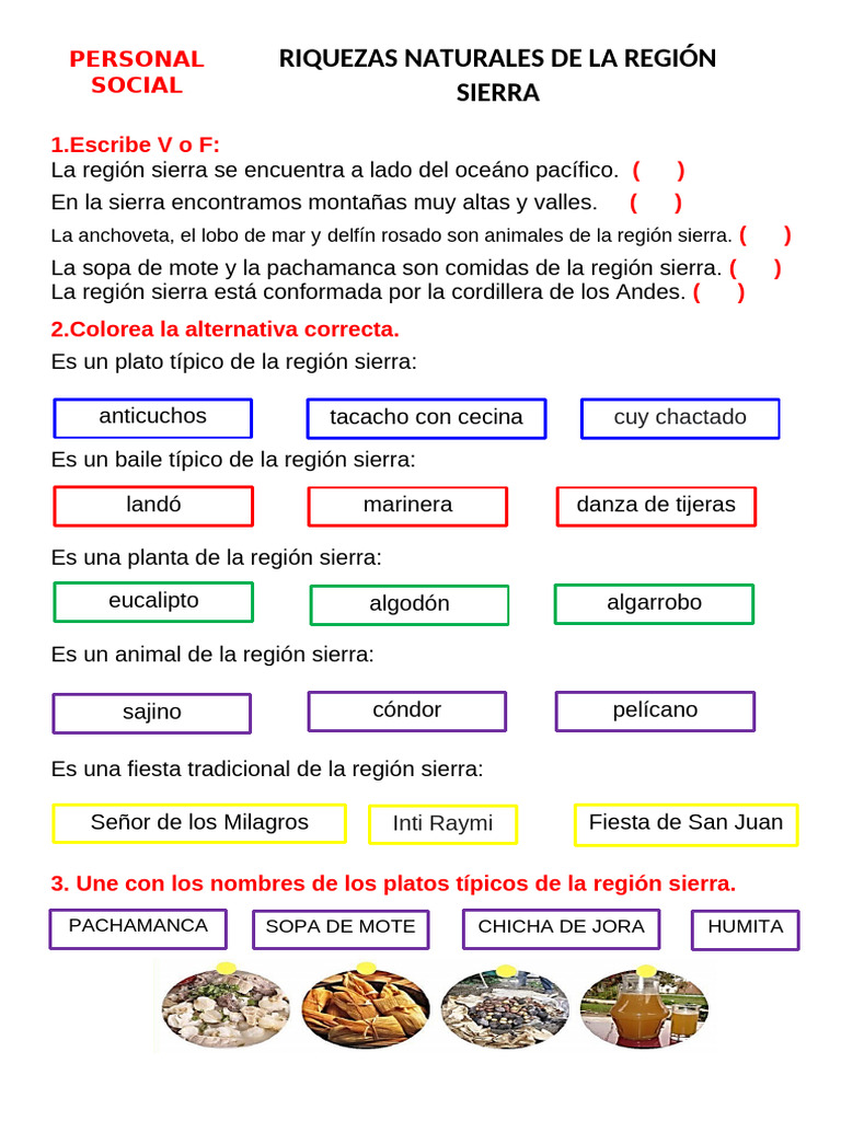 D2 A2 FICHA PS Riquezas Naturales de La Región Sierra | PDF
