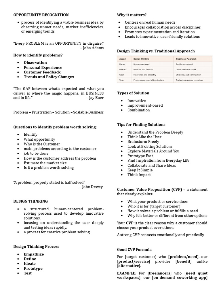 Business Opportunity Recognition Guide | PDF | Marketing Strategy ...