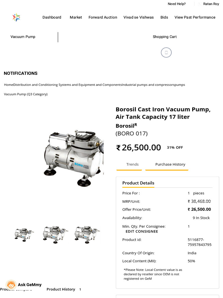 Borosil Vacuum Pump Specifications | PDF