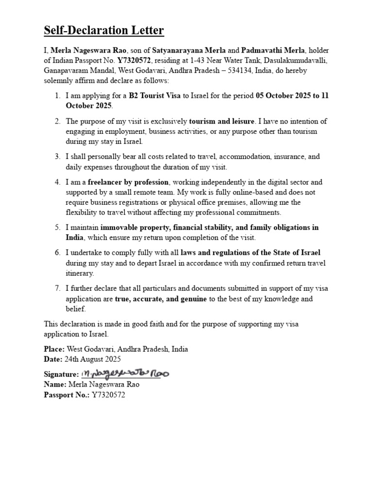 Self Declaration Letter | PDF
