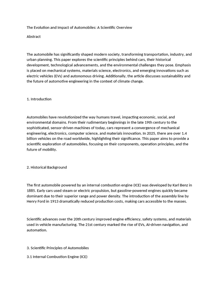 Evolution and Impact of Automobiles | PDF | Electric Vehicle | Car