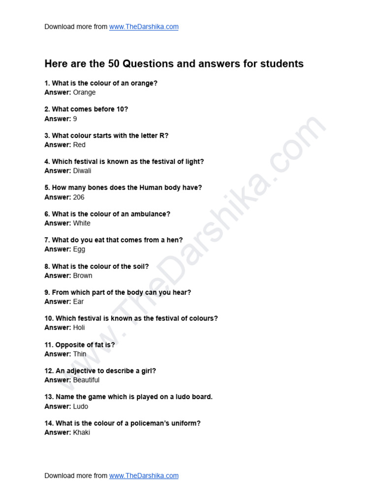 50 Nursery General Knowledge Questions Answers PDF | PDF