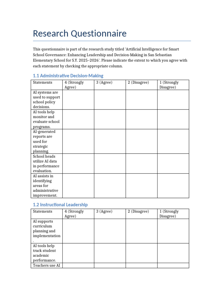 AI in Education: Survey Questionnaire | PDF