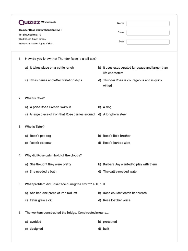 Thunder Rose Comprehension Questions | PDF | Chess Theory | Chess