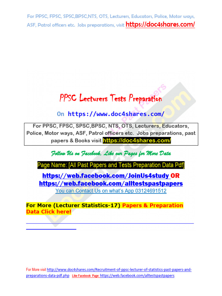 PPSC Lecturer Statistics Past Papers | PDF | Sampling (Statistics ...