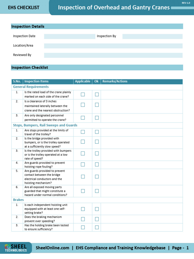 CHK005-Inspection of Overhead and Gantry Cranes | PDF | Crane (Machine ...