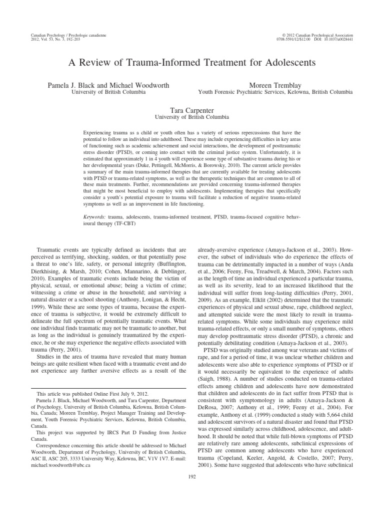Trauma-Informed Care for Adolescents | PDF | Psychological Trauma ...