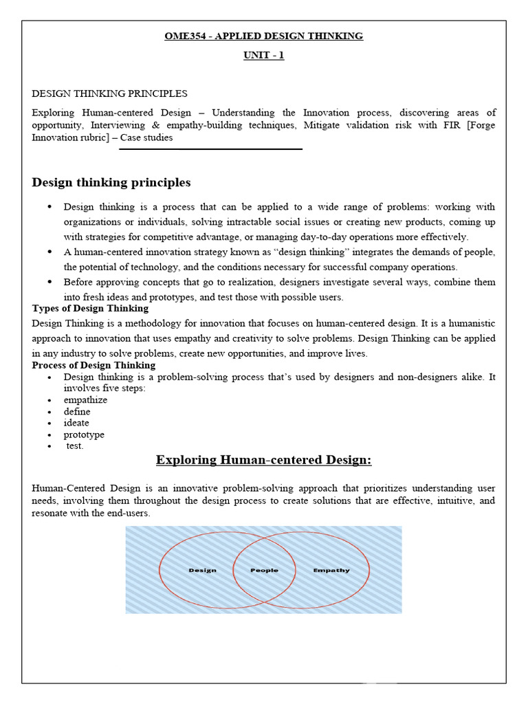 Applied Design Thinking Notes-UNIT 1 | PDF | Innovation | Design Thinking