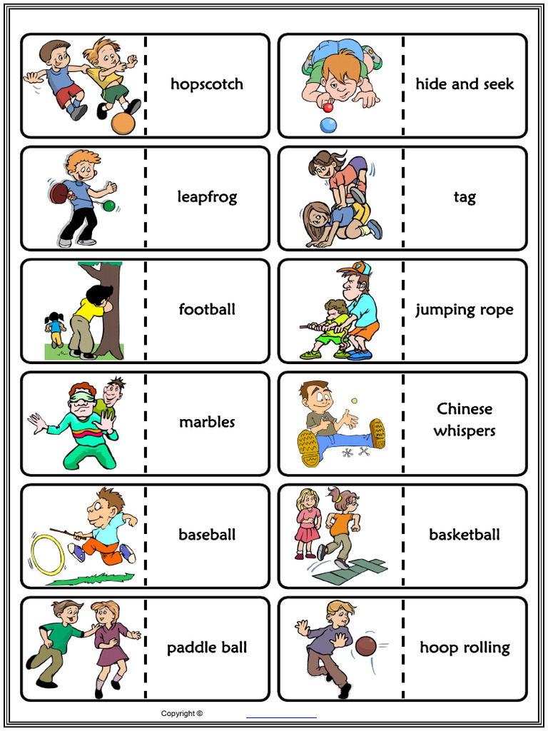 Children Games Vocabulary Esl Printable Dominoes Game For Kids | PDF