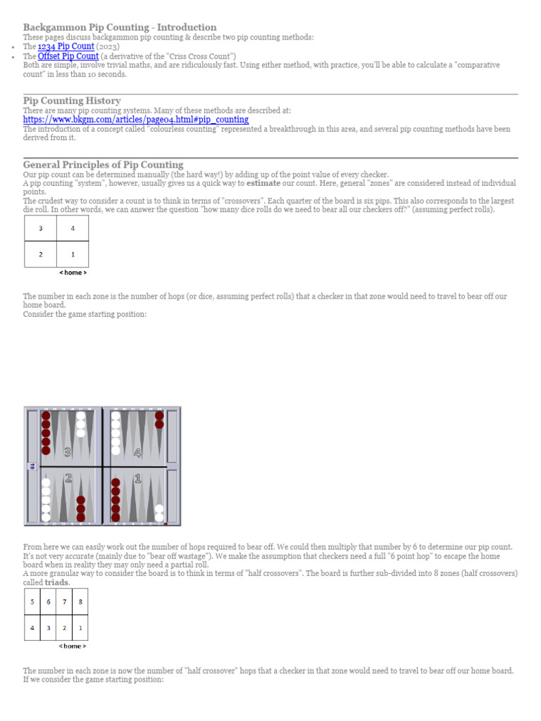 Backgammon Pip Counting Methods | PDF | Dice