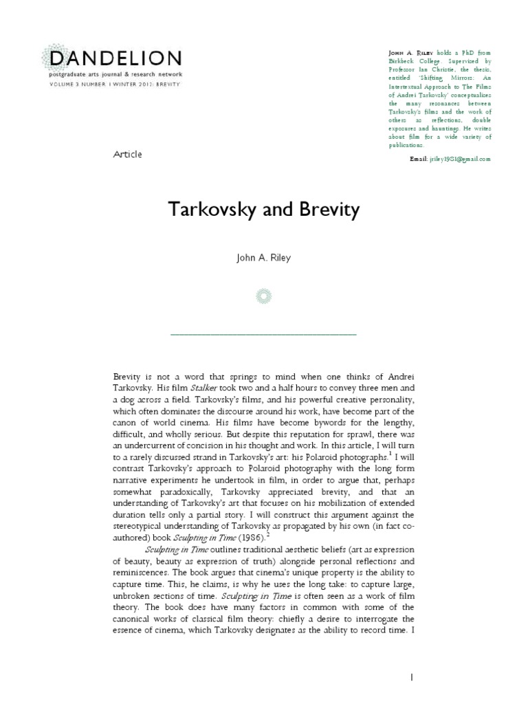 Tarkovsky and Brevity | Download Free PDF | Poetry | Portrait Photography