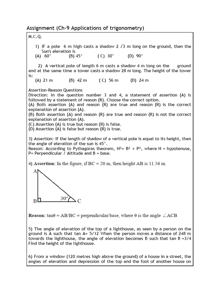 Trigonometry Applications MCQs and Case Studies | PDF | Air Traffic ...