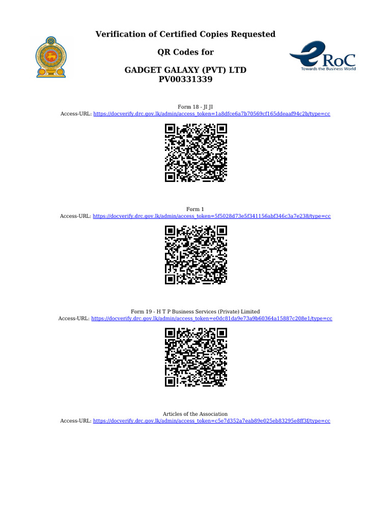 Verification of Certified Copies Requested QR Codes For Gadget Galaxy ...